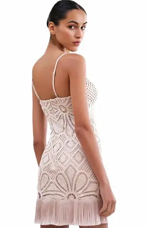 PatBO Crochet Embroidered Mini Dress With Fringe Trim