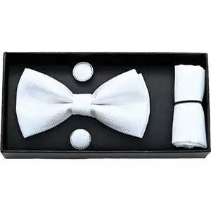 MOUSTACHE Crosshatch Bow Tie Set - White