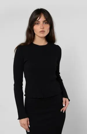 LEISURE LAB Cotton Rib Long Sleeve - Black
