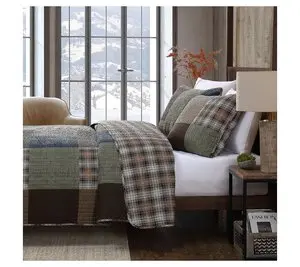 Eddie Bauer Classic Patchwork Brown Twin Quilt Ham Set