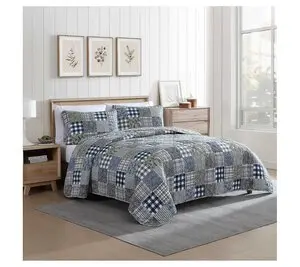 Eddie Bauer Cozy Patchwork Blue King Quilt Sham Set