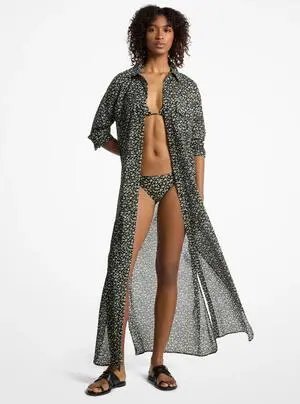 Michael Kors Floral Print Cotton Lawn Shirtdress - Green