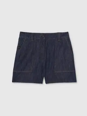 REISS Ashby Wide-leg Linen Shorts - Indigo
