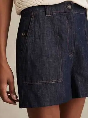 REISS Ashby Wide-leg Linen Shorts - Indigo
