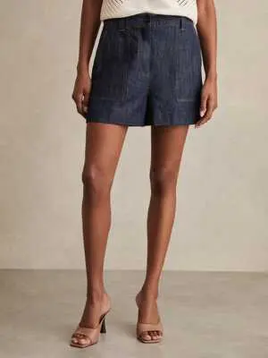 REISS Ashby Wide-leg Linen Shorts - Indigo