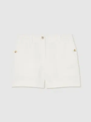 REISS Ashby Wide-leg Linen Shorts - White