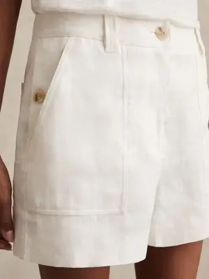 REISS Ashby Wide-leg Linen Shorts - White