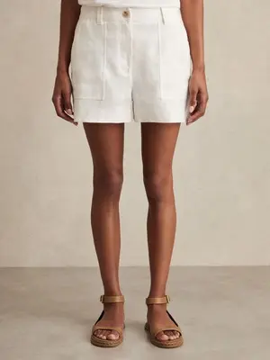 REISS Ashby Wide-leg Linen Shorts - White