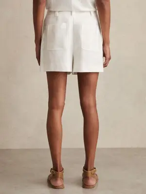 REISS Ashby Wide-leg Linen Shorts - White