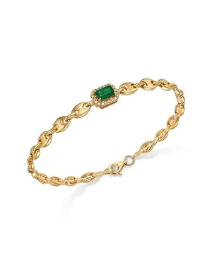 Bloomingdale'S 14k Yellow Gold Emerald And Diamond Mariner Link Bracelet - Green/gold