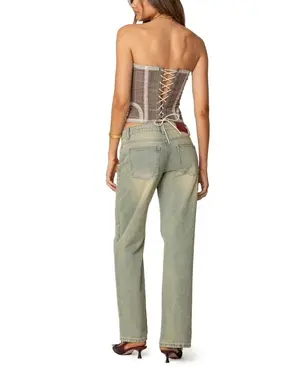 EDIKTED Jaiden Houndstooth Plaid Corset