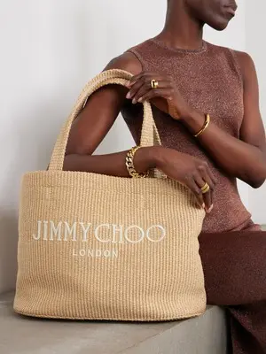 JIMMY CHOO Avenue Logo-embroidered Raffia Tote - Neutrals