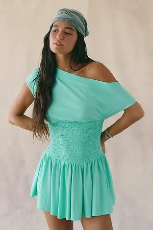 Free People Off-the-shoulder Smocked Bodice Mini Dress - Jade Mint
