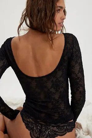 Free People Loved You First Lace Long Sleeve - Black