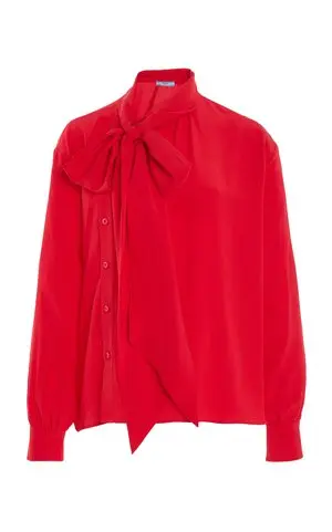 Prada Tie-neck Marocain-silk Shirt - Red