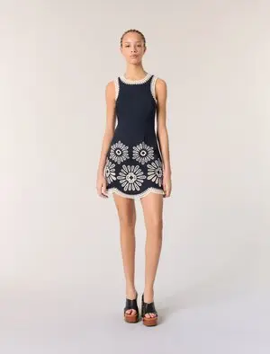 Maje Cotton Mini Dress With Crochet Details