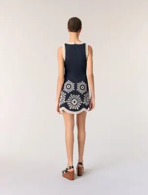 Maje Cotton Mini Dress With Crochet Details