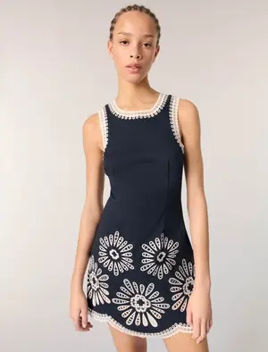 Maje Cotton Mini Dress With Crochet Details