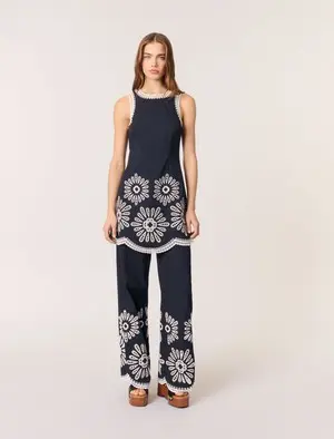 Maje Cotton Mini Dress With Crochet Details