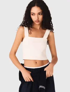 Maje Knit Crop Top With Wide Straps - Ecru