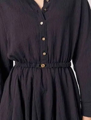 Maje Mini Crepe Dress With Belted Waist And Pleated Skirt