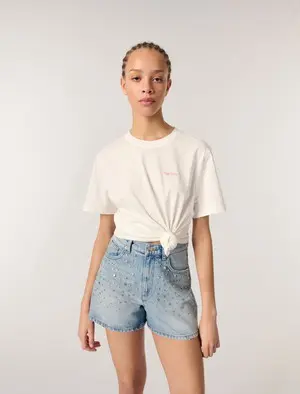 Maje Embellished Denim Shorts
