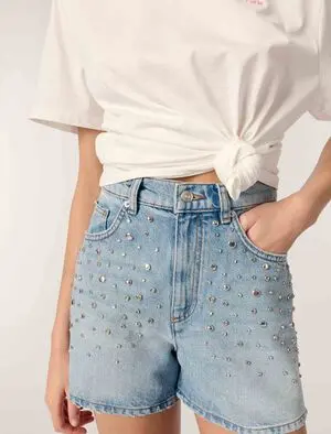 Maje Embellished Denim Shorts
