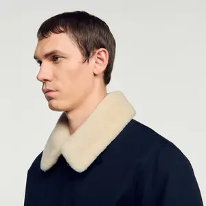 Sandro Aviator Jacket With Removable Collar - Navy Blue