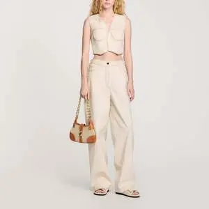 Sandro Denim Cropped Jacket - Sand