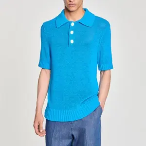 Sandro Knit Polo Shirt - Azur.