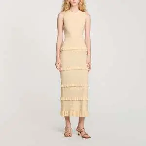 Sandro Ruffled Knit Maxi Dress