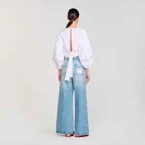 Sandro Poplin Crop Top With Lace Trim