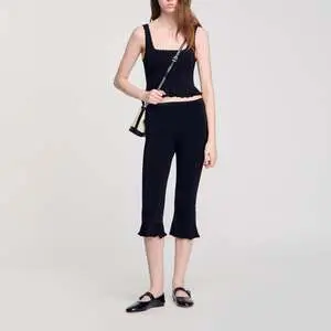 Sandro Knit Crop Top With Ruffled Trim