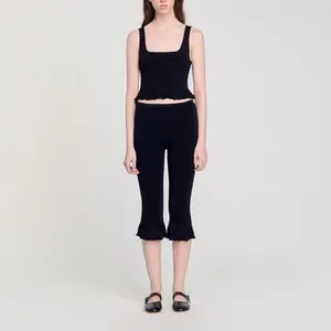 Sandro Knit Crop Top With Ruffled Trim