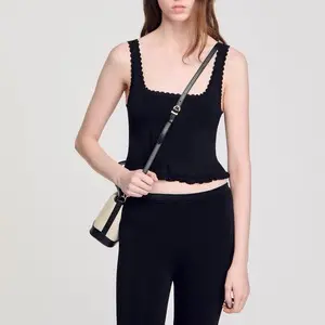 Sandro Knit Crop Top With Ruffled Trim