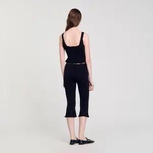 Sandro Knit Crop Top With Ruffled Trim