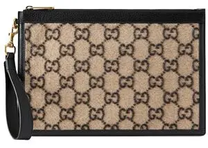 Gucci Gg Wool Pouch Wristlet - Beige/ebony