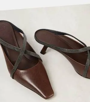 Brunello Cucinelli Monili Leather Mules