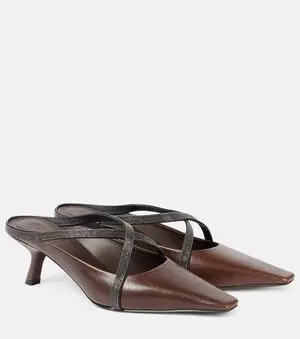 Brunello Cucinelli Monili Leather Mules - Brown