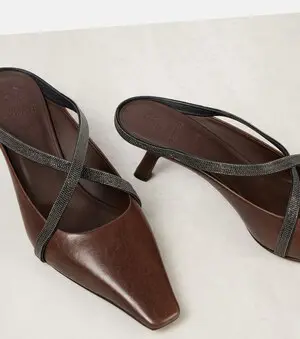 Brunello Cucinelli Monili Leather Mules