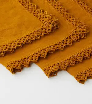 ONCE MILANO Set Of 4 Macramé-trimmed Linen Napkins - Yellow