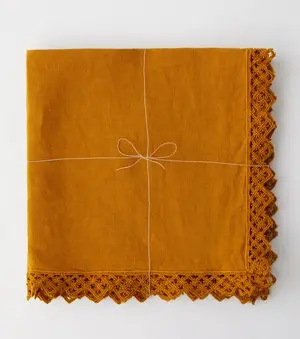 ONCE MILANO Set Of 4 Macramé-trimmed Linen Napkins - Yellow