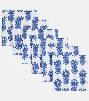 La DoubleJ Large Set Of 6 Printed Linen Napkins - Blue