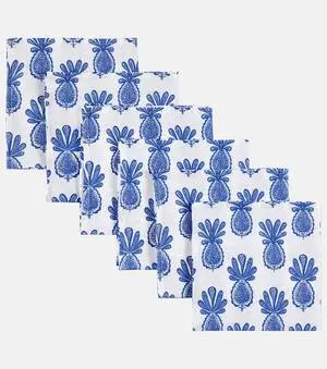 La DoubleJ Large Set Of 6 Printed Linen Napkins - Blue