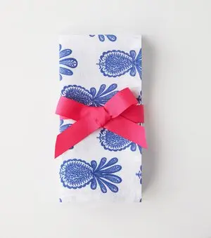 La DoubleJ Large Set Of 6 Printed Linen Napkins - Blue