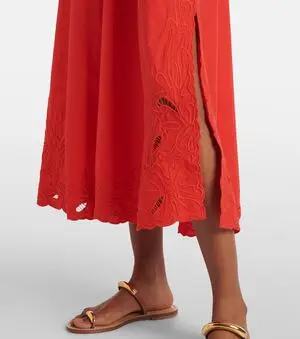 JULIET DUNN Embroidered Cotton Poplin Midi Dress