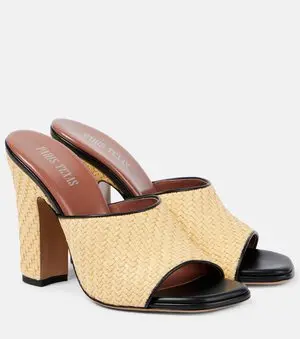 Paris Texas Ava 100 Raffia And Leather Mules - Neutrals