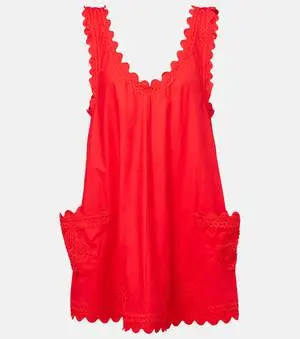 JULIET DUNN Embroidered Cotton Poplin Minidress - Red