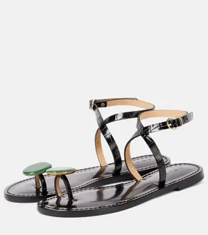 AMANU Kigali Embellished Leather Sandals - Black