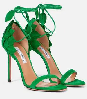 AQUAZZURA Hibiscus 105 Suede Sandals - Green